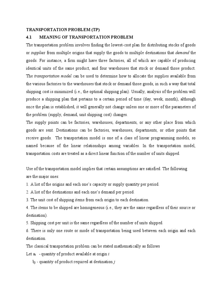 Transportation Problem Note | PDF | Applied Mathematics | Algorithms