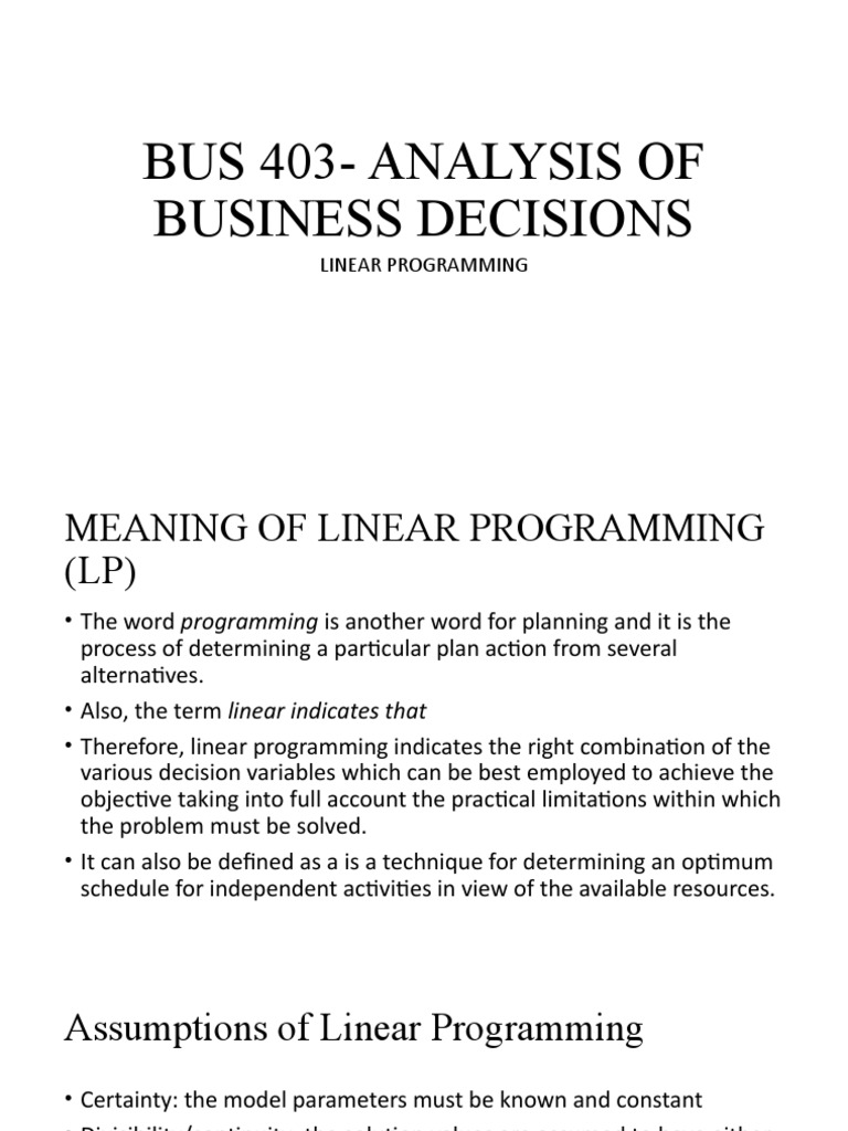Bus 403 - Analysis of Business Decisions - LPP | PDF | Linear Programming | Mathematical ...