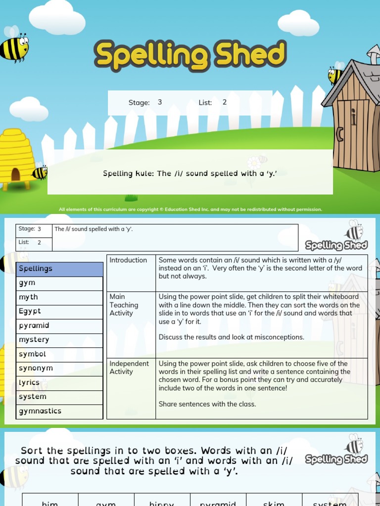 Spelling Shed Curriculum - Stage 3 - Lesson 2 - The i sound spelled ...