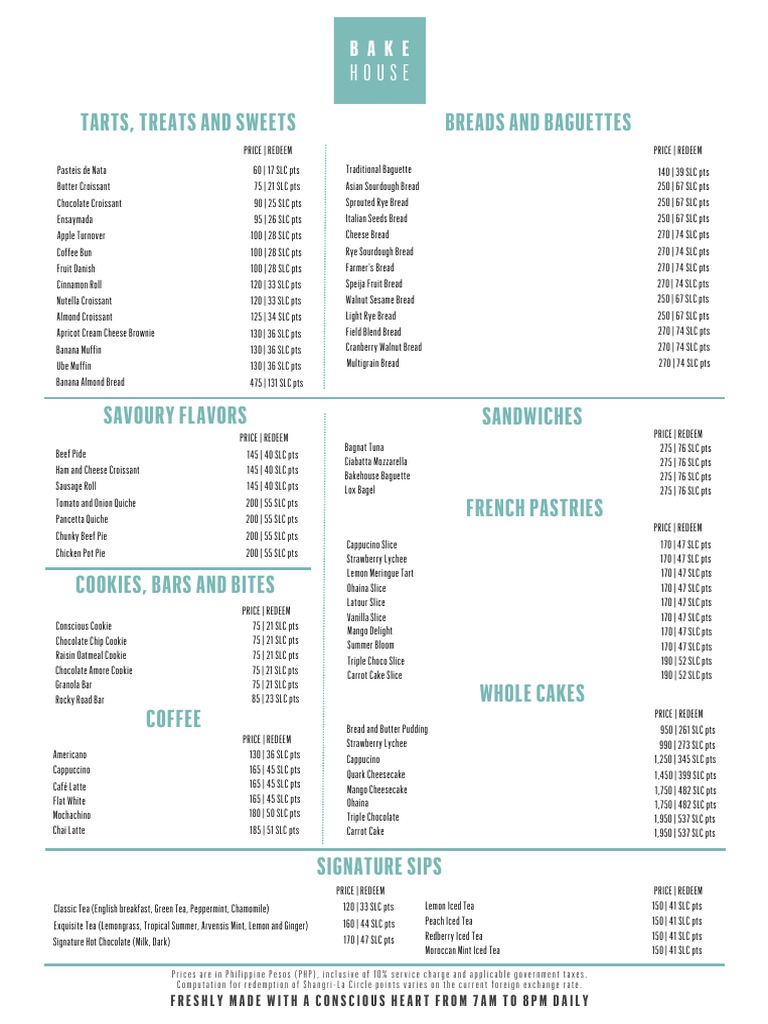 BakeHouseMenu | PDF | Breads | Cakes