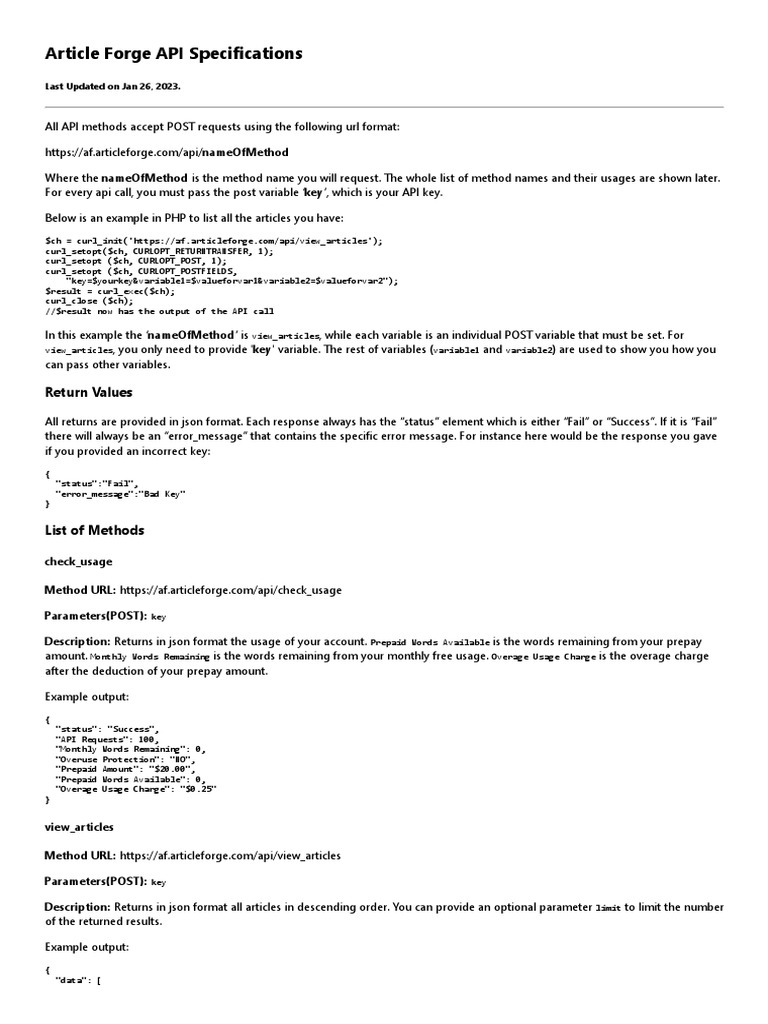 Article Forge API Documentation-New | PDF | Parameter (Computer ...