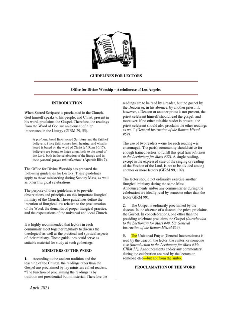 Guidelines-for-Lectors-Apil-2021 | PDF | Mass (Liturgy) | Lectionary