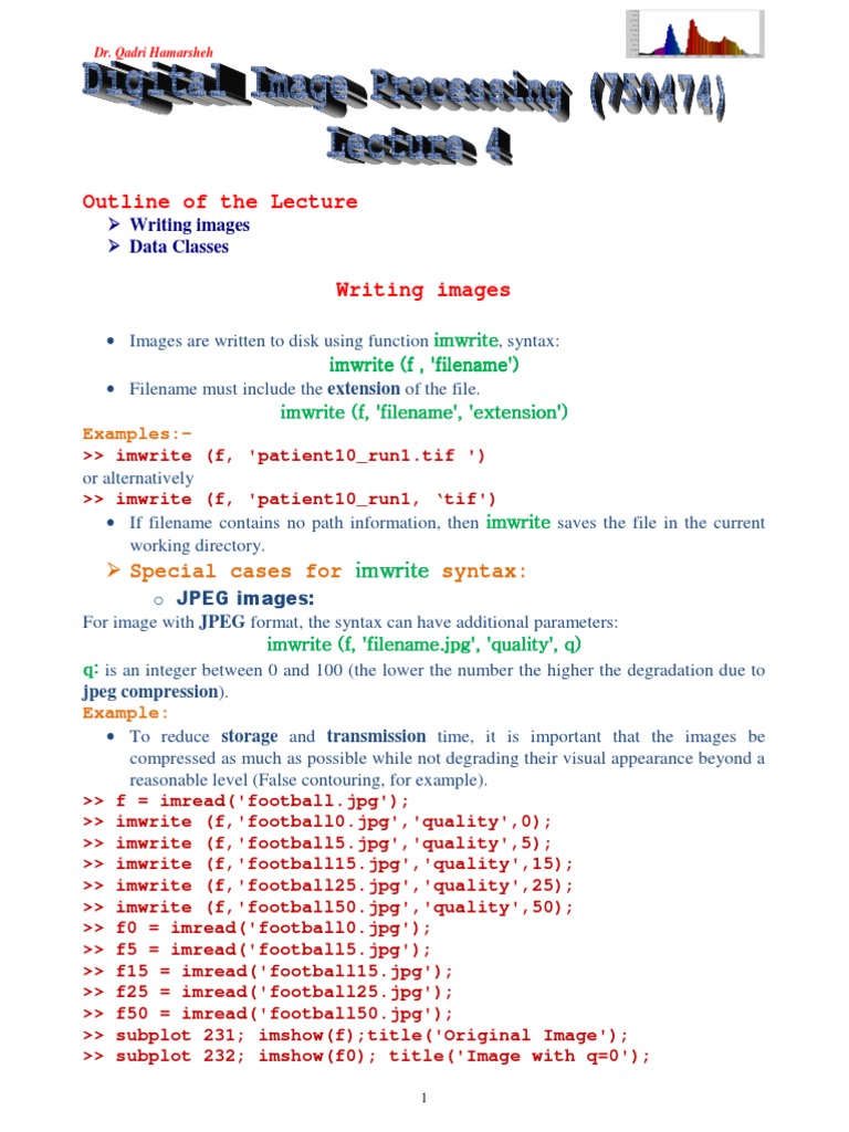 Lecture 4 Writing Images and Data Classes | Download Free PDF | Integer ...