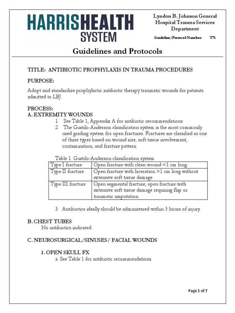 T71.20 Trauma Antibiotic Guideline | PDF | Injury | Infection