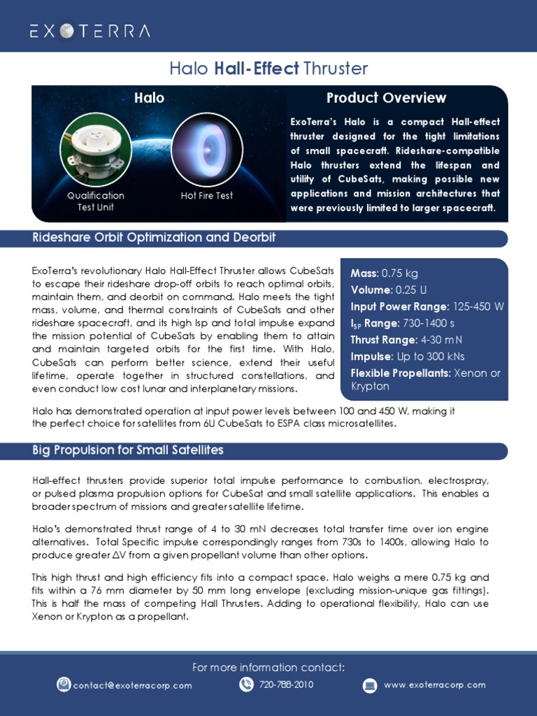 ExoTerra Data Sheet Thrusters REV 0J | PDF | Spacecraft Propulsion | Spaceflight