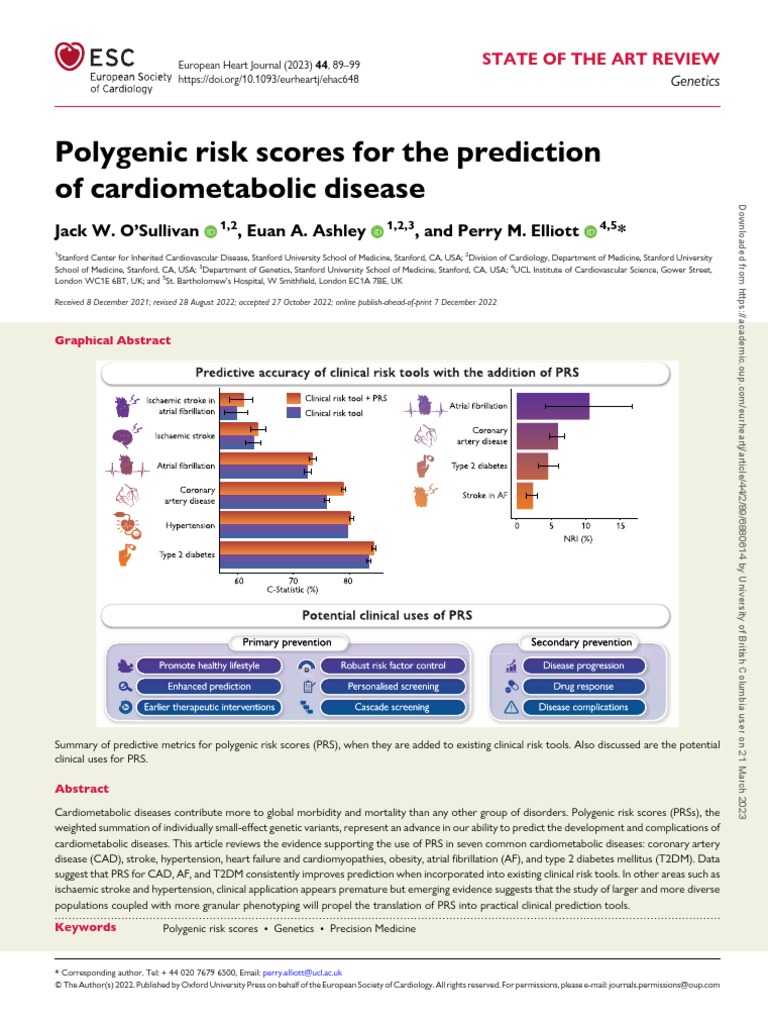 Polygenic Risk Scores For The Prediction of Cardiometabolic Disease ...