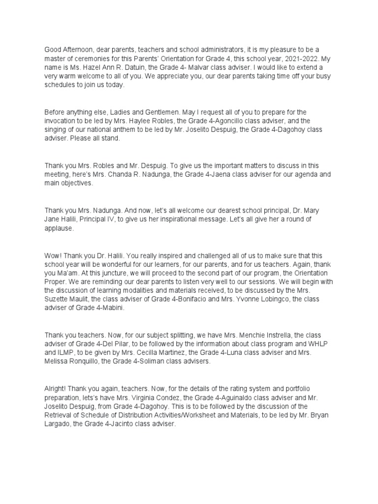 Orientation Script | PDF