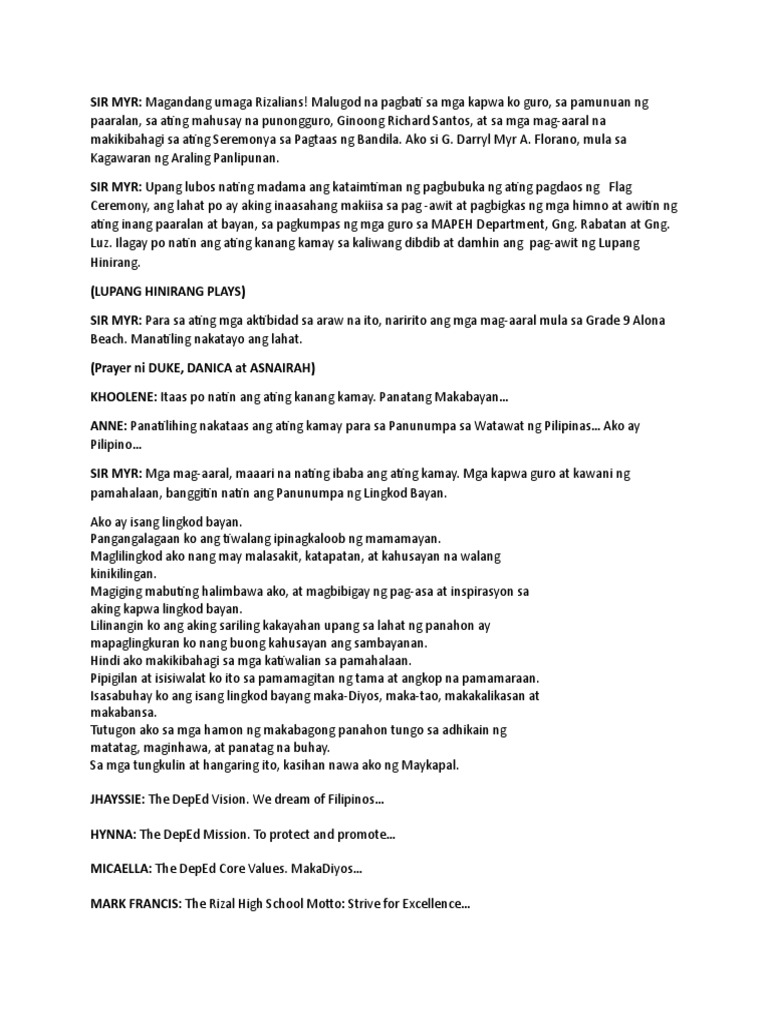 Flag Ceremony Script | PDF