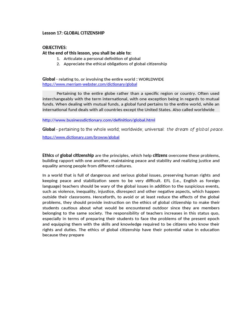 1.9 Lesson 17 Contemporary World | PDF | Citizenship | Social Institutions