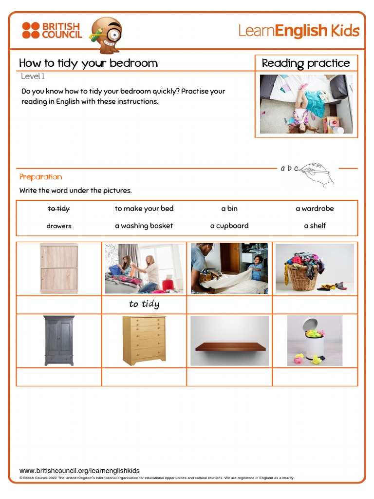 Reading Practice How To Tidy Your Bedroom Worksheet | PDF | Drawing