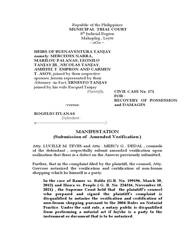 Manifestation | PDF | Notary Public | Complaint