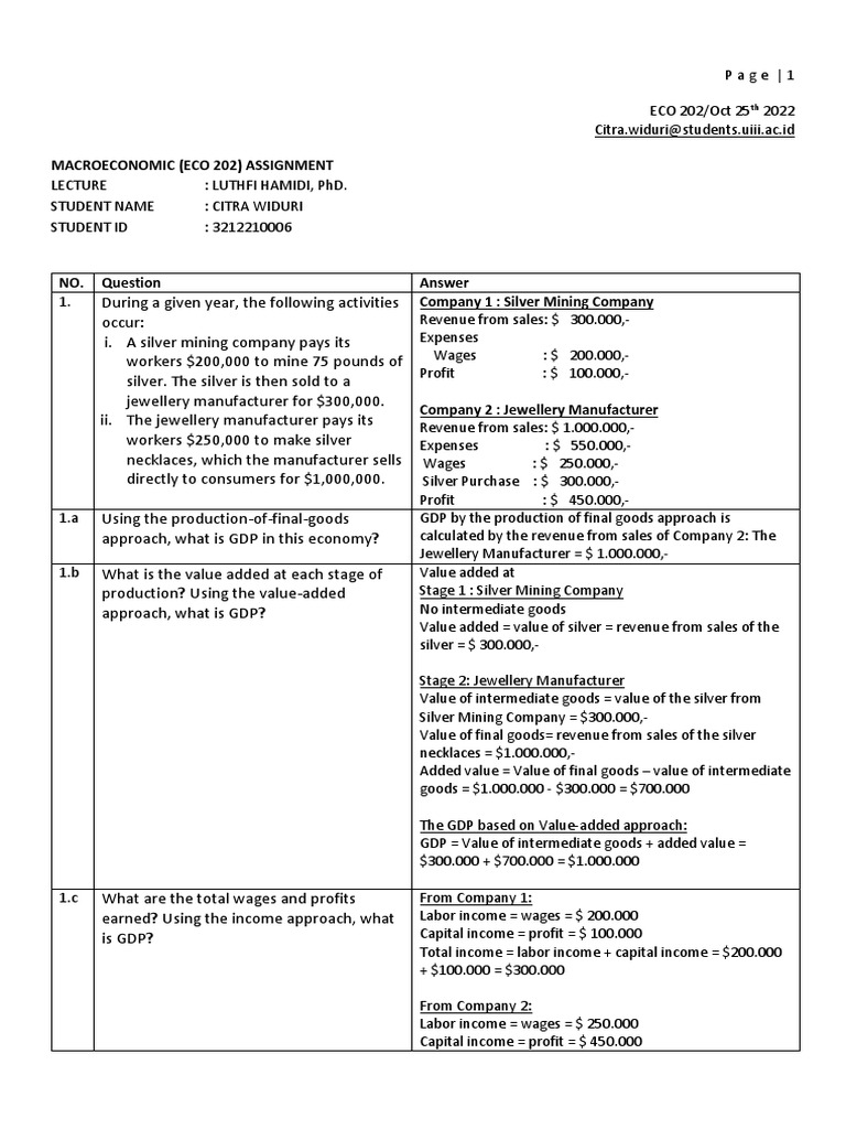 Macroeconomic Exercise 1 | PDF | Gross Domestic Product | Real Gross Domestic Product