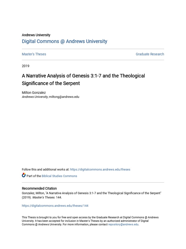 A Narrative Analysis of Genesis 3 - 1-7 and The Theological Signifi | Download Free PDF ...