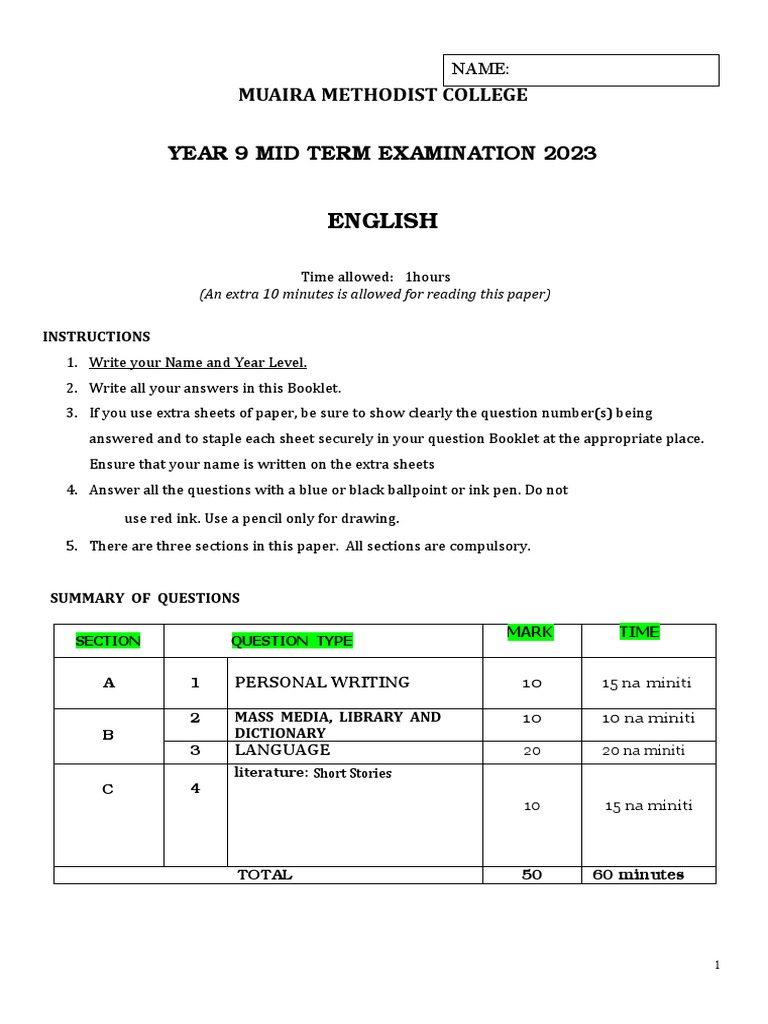 Mid Year Exam | PDF | Sea | Poetry