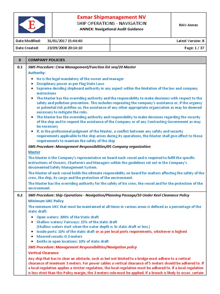 Navigational Audit Guidance SOPs | PDF | Navigation | Navigator