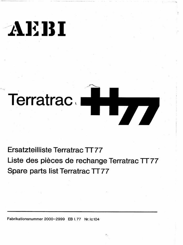 Aebi Terratrac TT77 Liste Pieces Rechanges | PDF