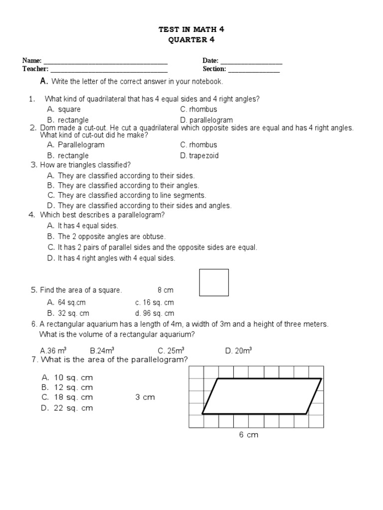 Math 4 | PDF | Geometry | Geometric Shapes