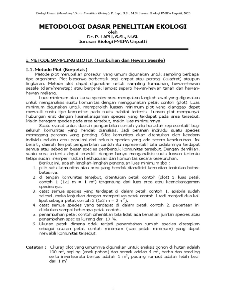 Metode Dasar Penelitian Ekologi | PDF