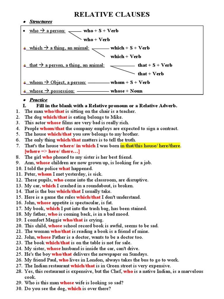 Relative Clauses-Key | Download Free PDF | Verb | Grammar