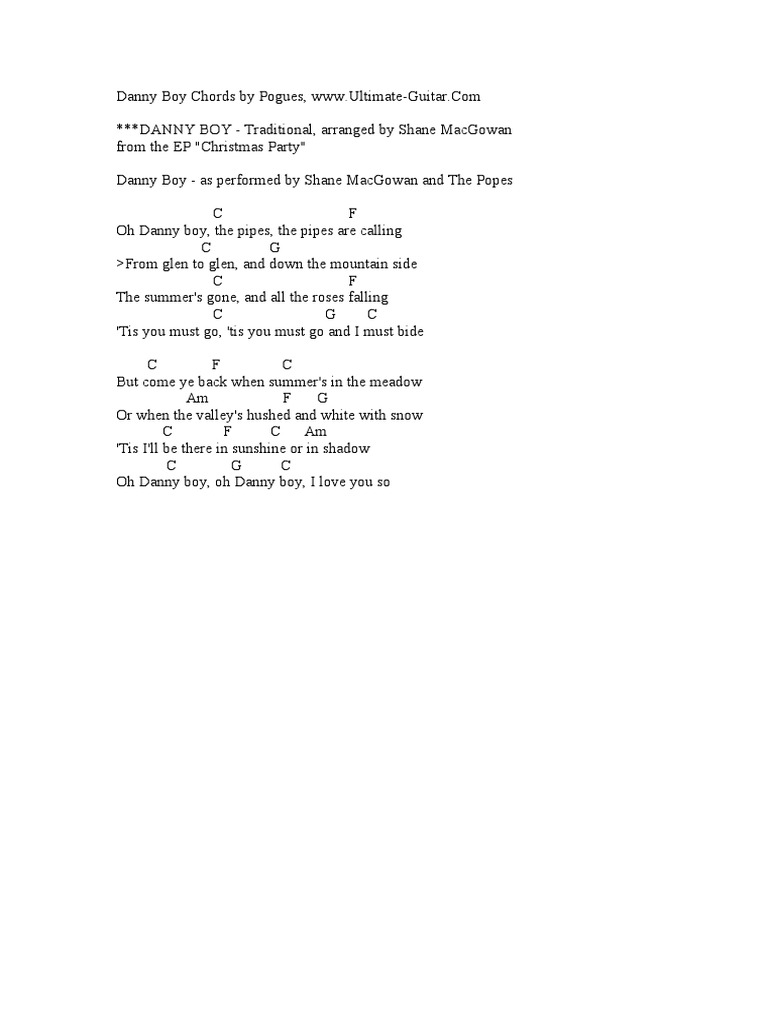 Danny Boy Chords by Pogues | PDF