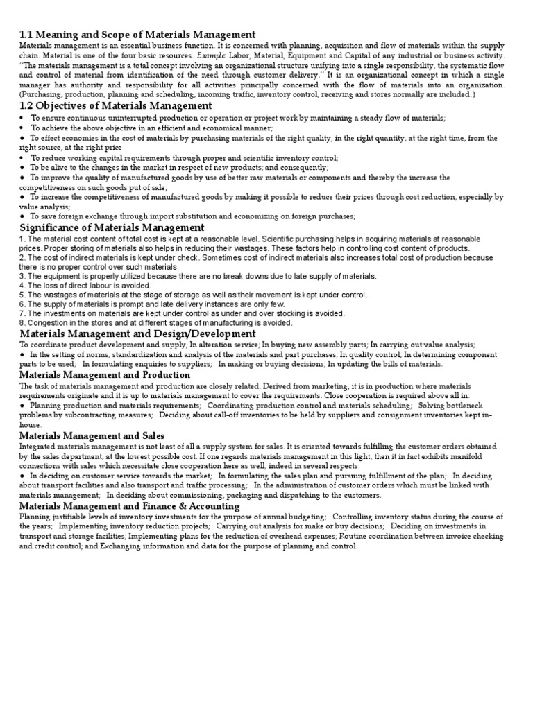 1.1 Meaning and Scope of Materials Management | PDF | Inventory ...
