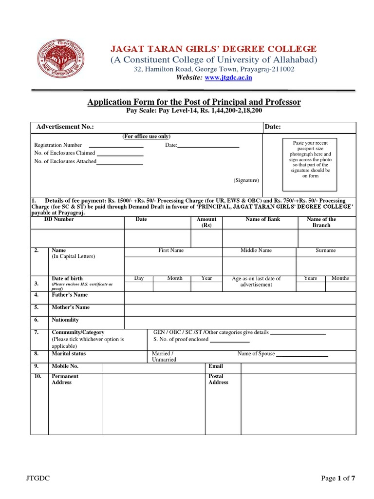 Application-Form-for-the-Post-of-Principal-and-Professor | PDF ...