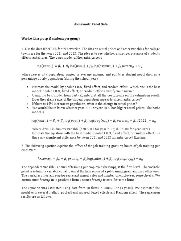 Homework Panel Data | PDF | Fixed Effects Model | Ordinary Least Squares
