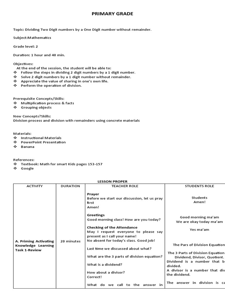 Lesson Plan in TMTM | PDF | Division (Mathematics) | Santa Claus
