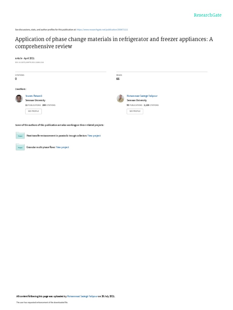 Application of Phase Change Materials in Refrigerator and Freezer ...