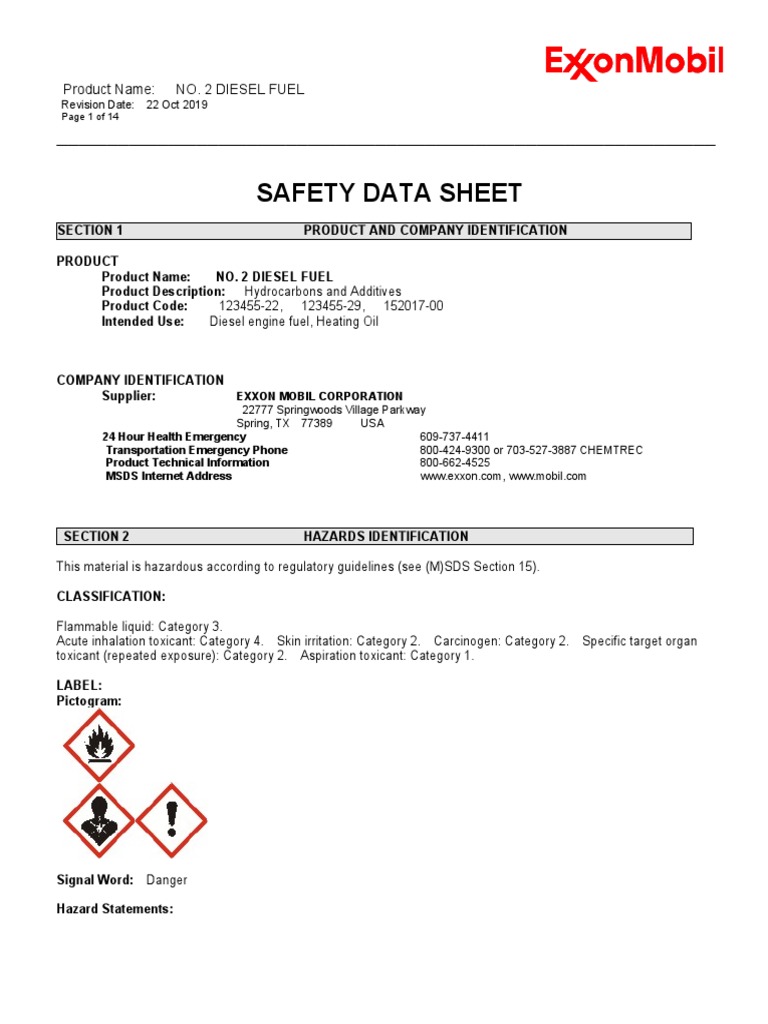 No 2 Diesel Fuel Safety Data Sheet | PDF | Firefighting | Toxicity