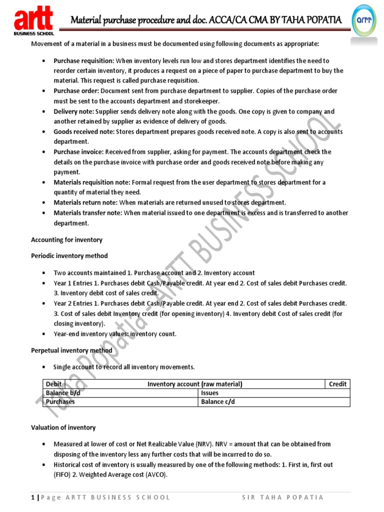 Material Purchase Procedure and Documentation-1 | PDF | Inventory ...