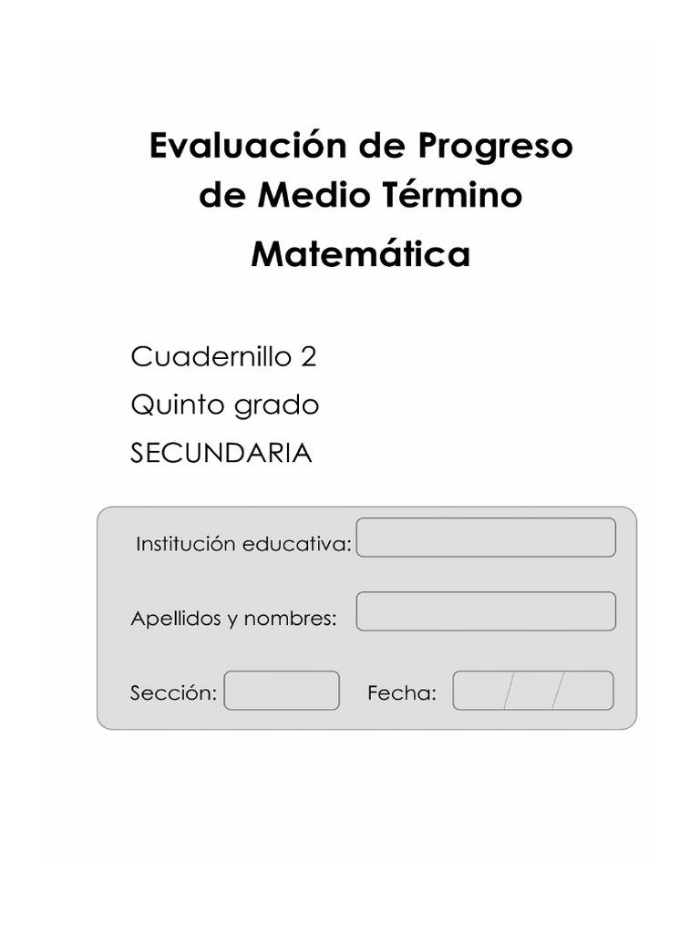 5to Sec Evaluacion de Medio Termino MATE C2 Ccesa007 | PDF