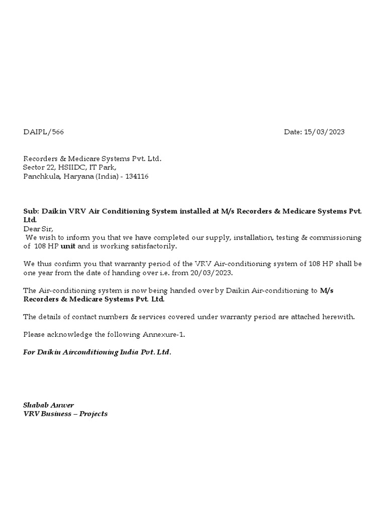 Handing Over Form RMS | PDF | Air Conditioning | Electrical Engineering