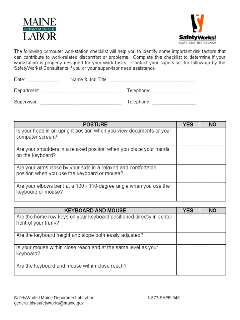 Workstation Checklist | PDF | Chair | Computer Keyboard