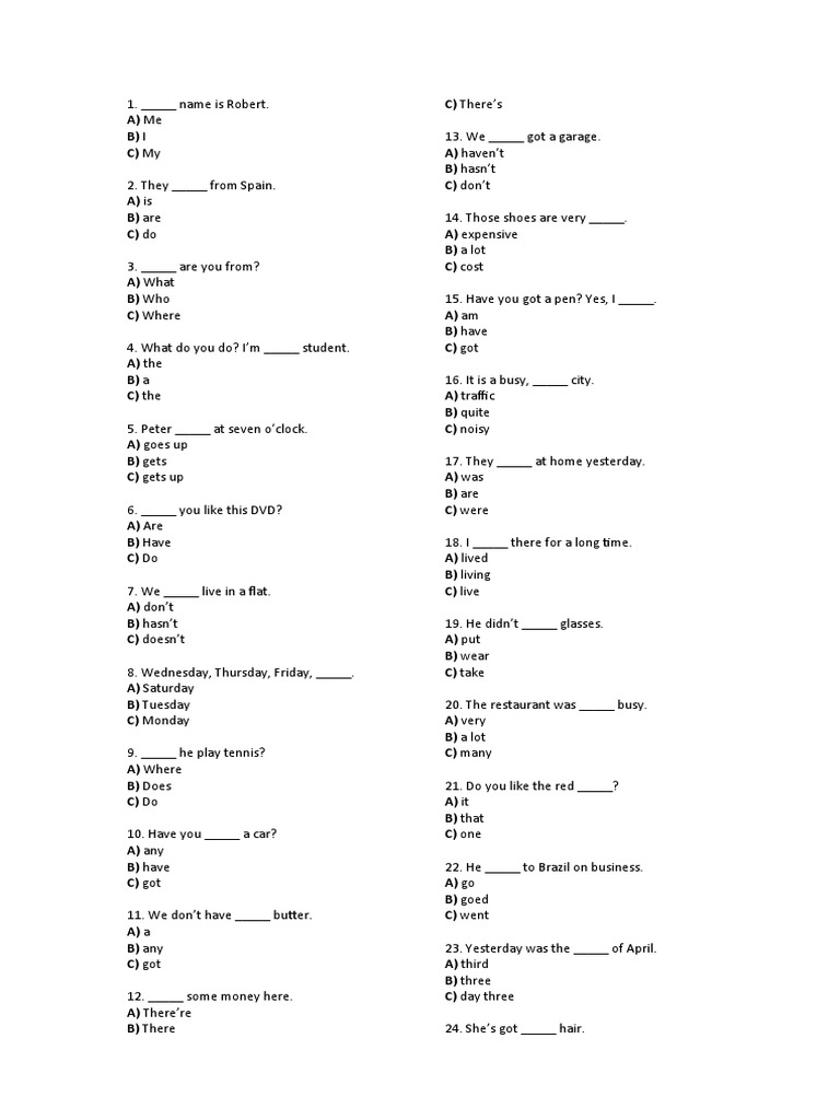 English Test A1 | PDF