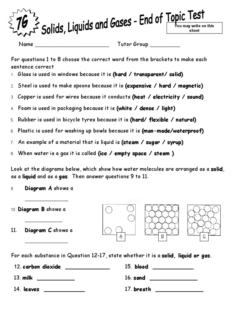Gases Worksheet for Science Students | PDF | Gases | Solid