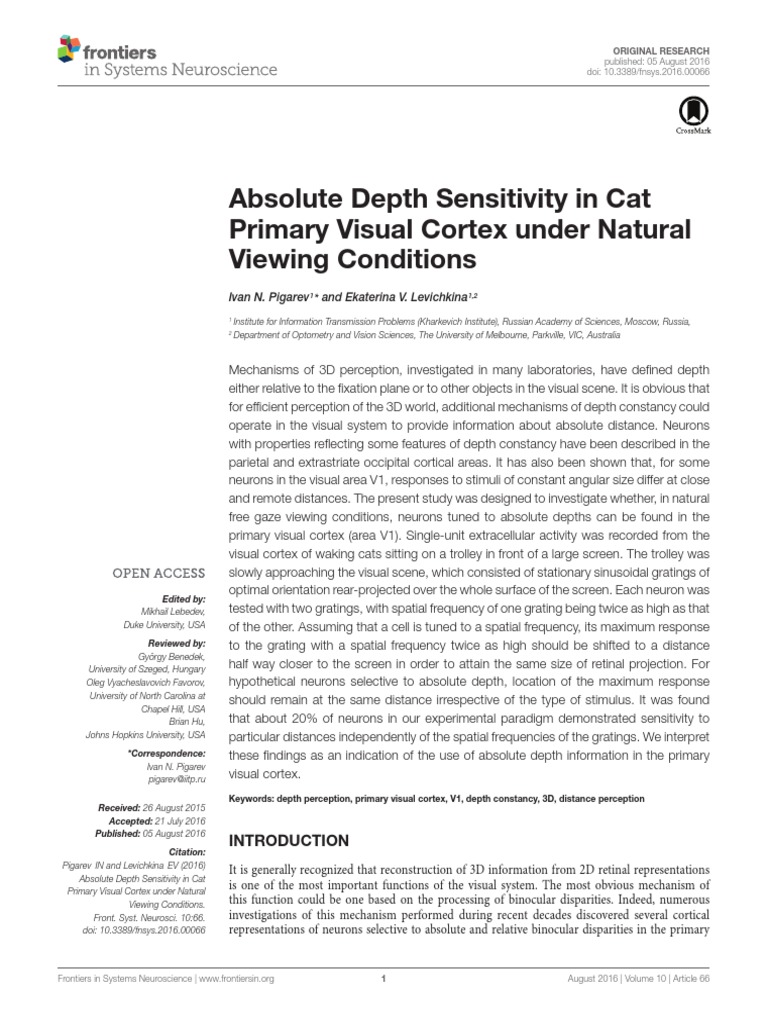 Absolute Depth Sensitivity in Cat Primary Visual Cortex Under Natural ... Absolute Depth Sensitivity in Cat Primary Visual Cortex Under Natural ...