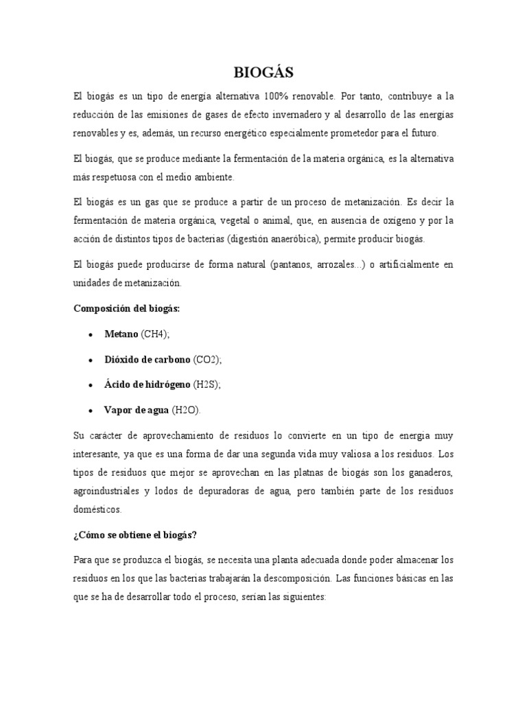 BIOGÁS | PDF | Biogás | Energía renovable