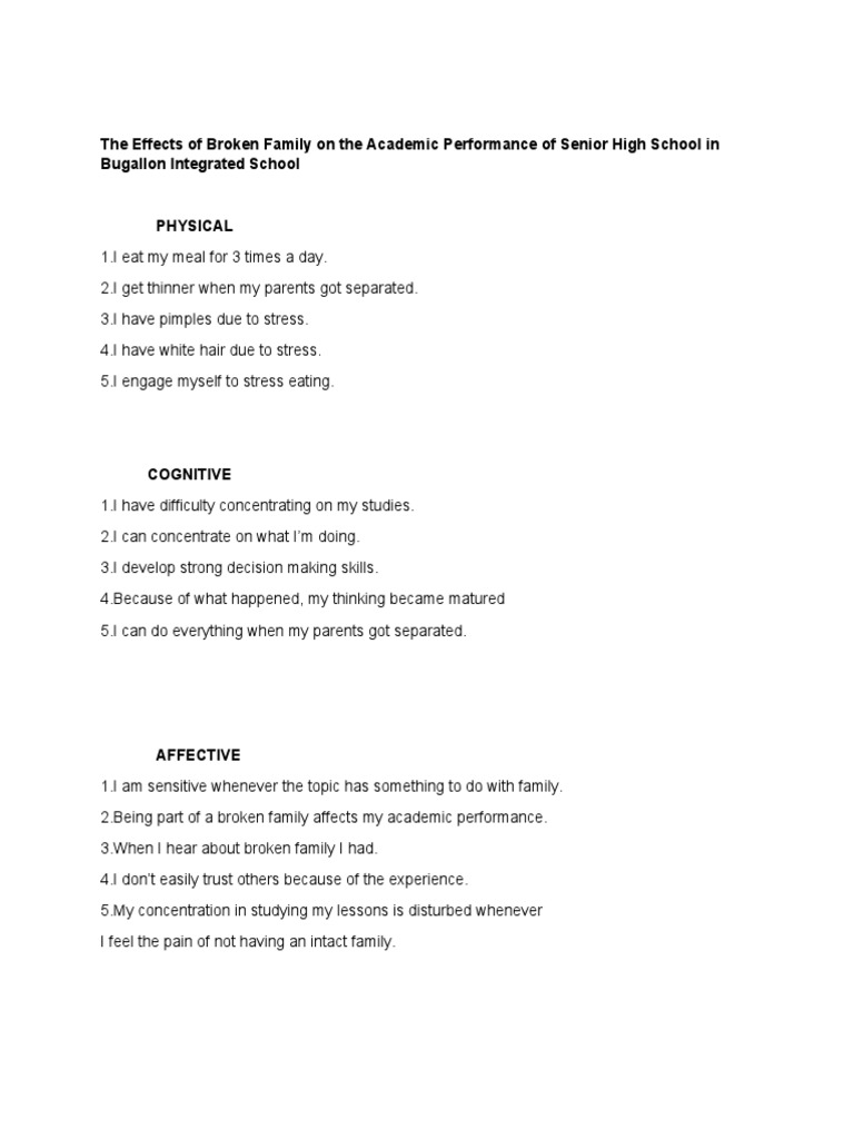 Impact of Broken Families on Students | PDF | Self-Improvement