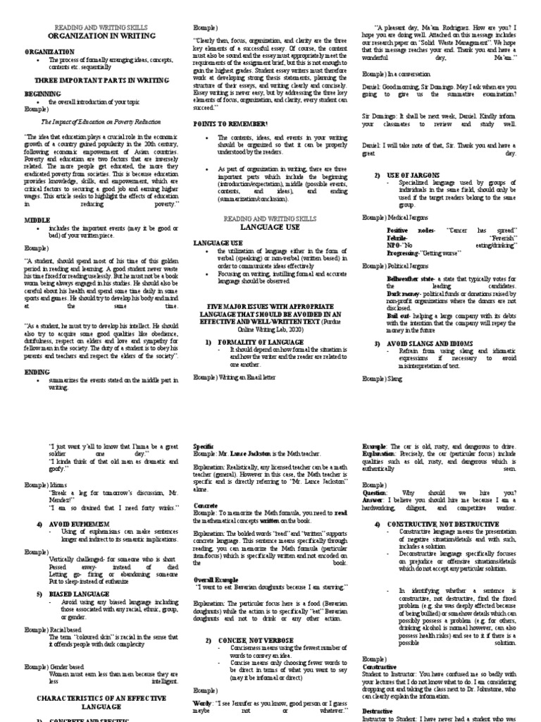 READING AND WRITING SKILLS (Lesson 3-6) | PDF | Language Mechanics ...