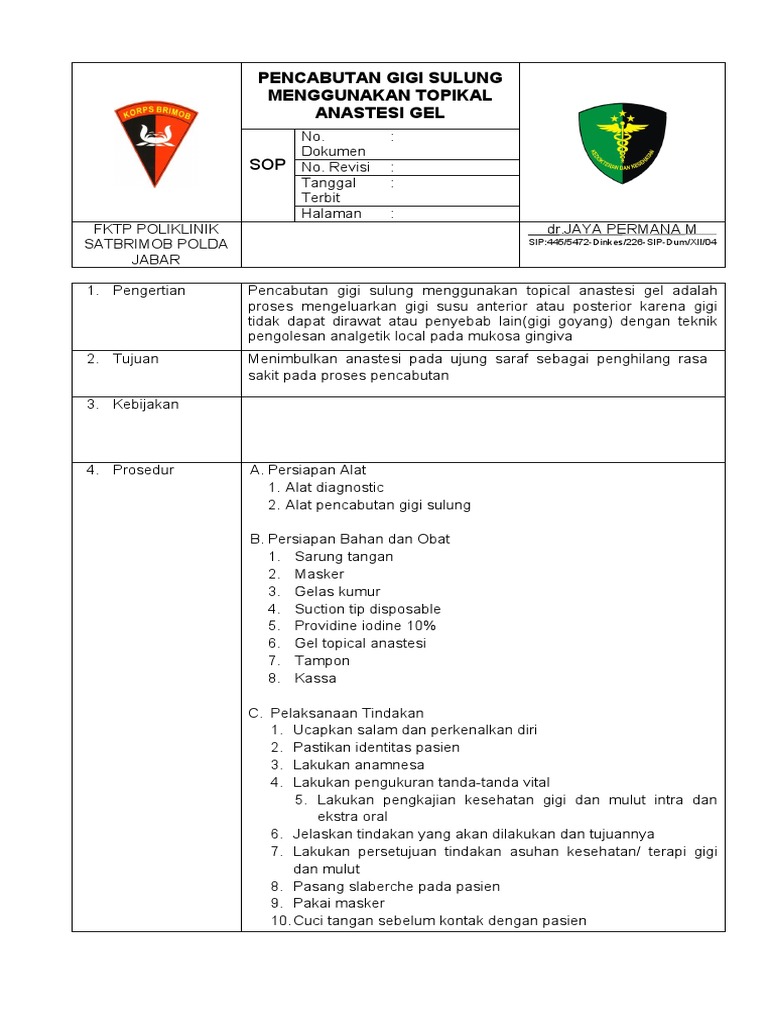 Pencabutan Gigi Sulung dengan Gel Anestesi | PDF