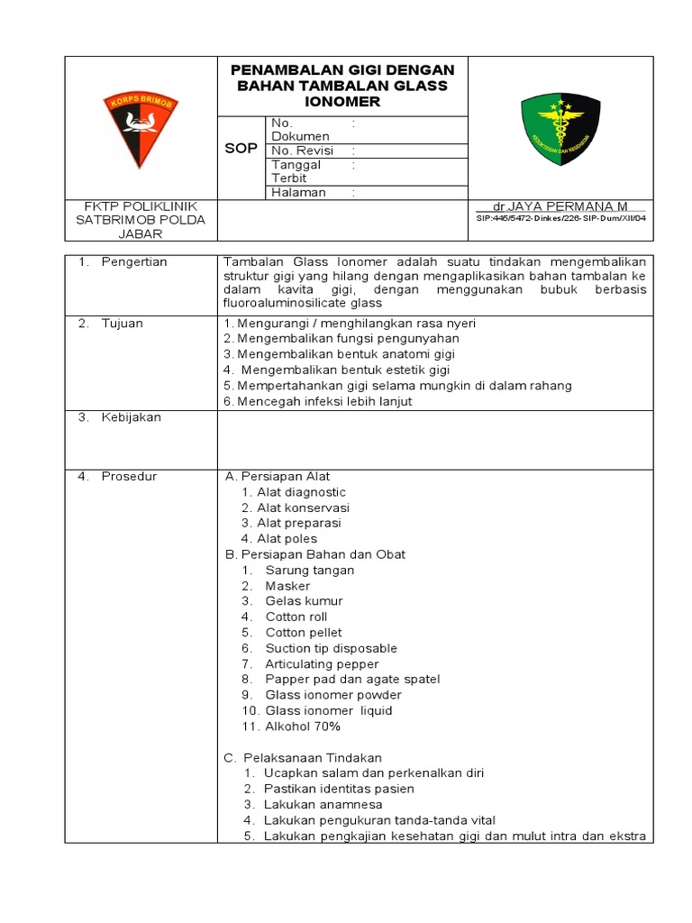 4 Penambalan Gigi Dengan Bahan Tambalan Glass Ionomer | PDF