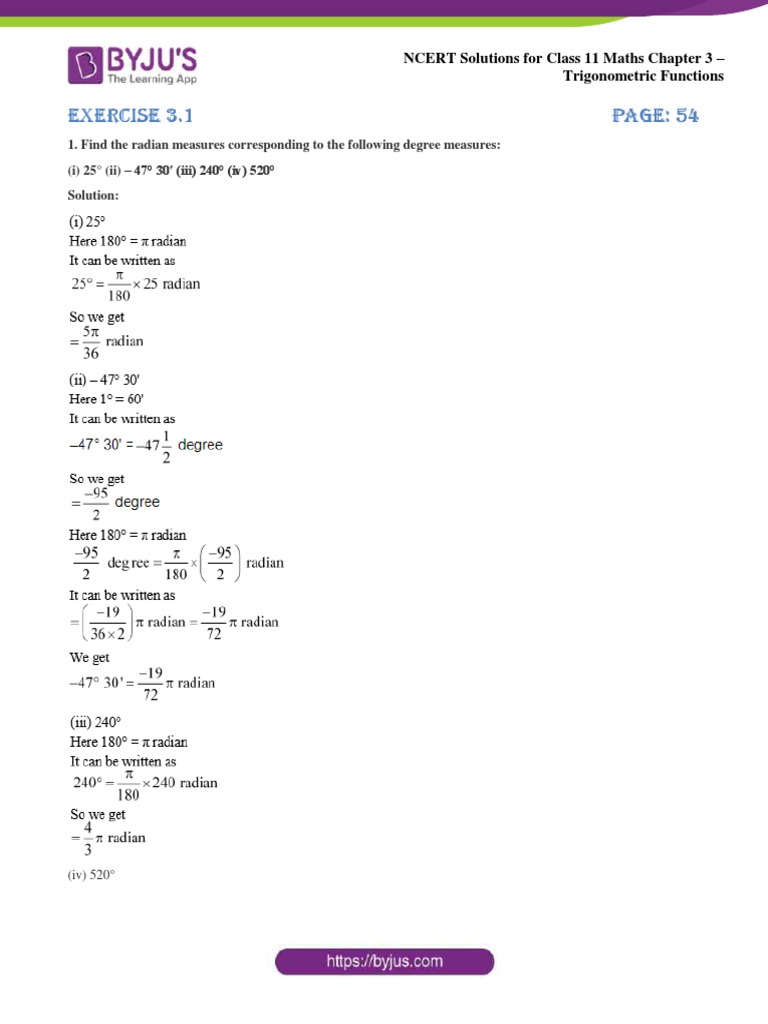 Class 11 Maths: Trigonometric Functions Solutions | PDF | Trigonometric ...
