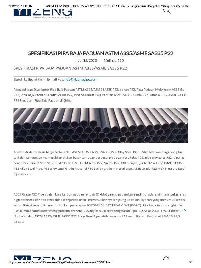 Astm A335 - Asme Sa335 P22 Alloy Steel P.. | PDF