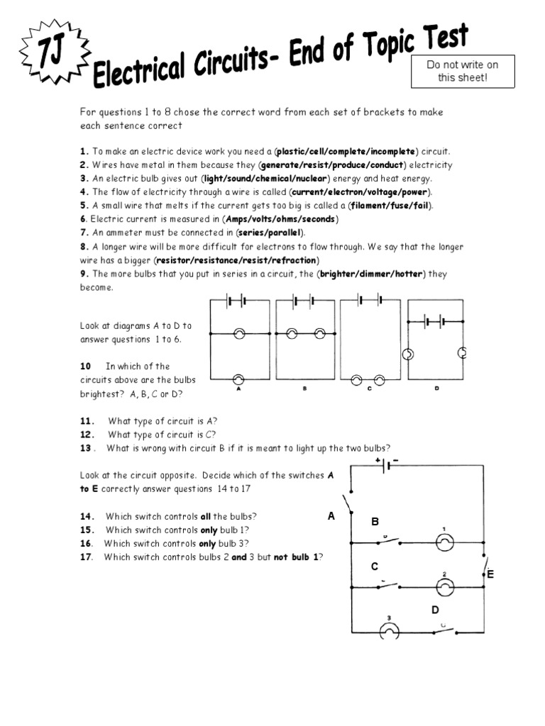 7J Electricity Test 2004 | PDF | Series And Parallel Circuits ...