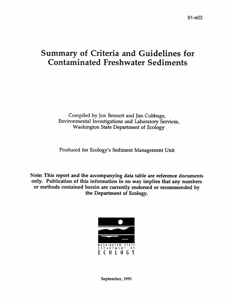 Summary of Criteria and Guidelines For Contaminated Freshwater ...