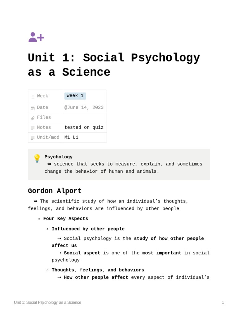 Unit 1 Social Psychology As A Scince | PDF | Psychology | Social Psychology