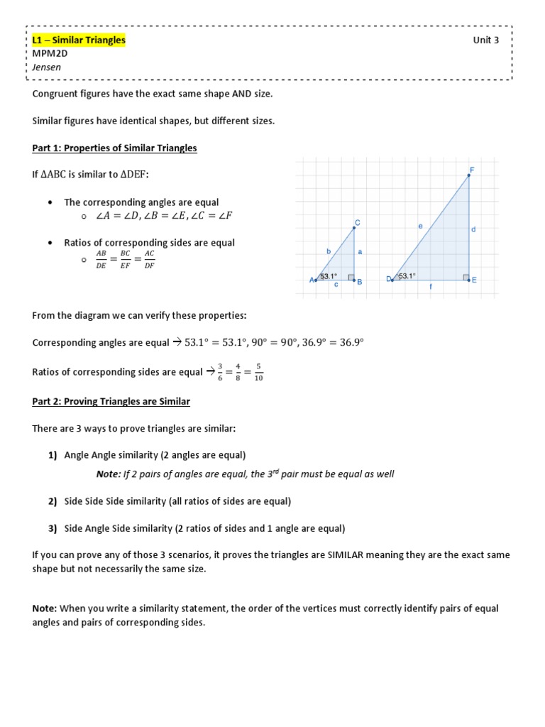U6l1t Similar Triangles | PDF | Triangle | Euclidean Plane Geometry