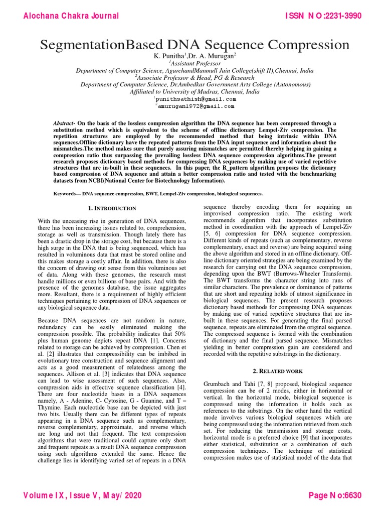 SegmentationBased DNA Sequence Compression | PDF | Data Compression | Dna Sequencing