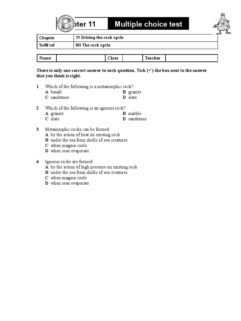 8H The Rock Cycle Multiple Choice Test | PDF | Rock (Geology) | Igneous ...